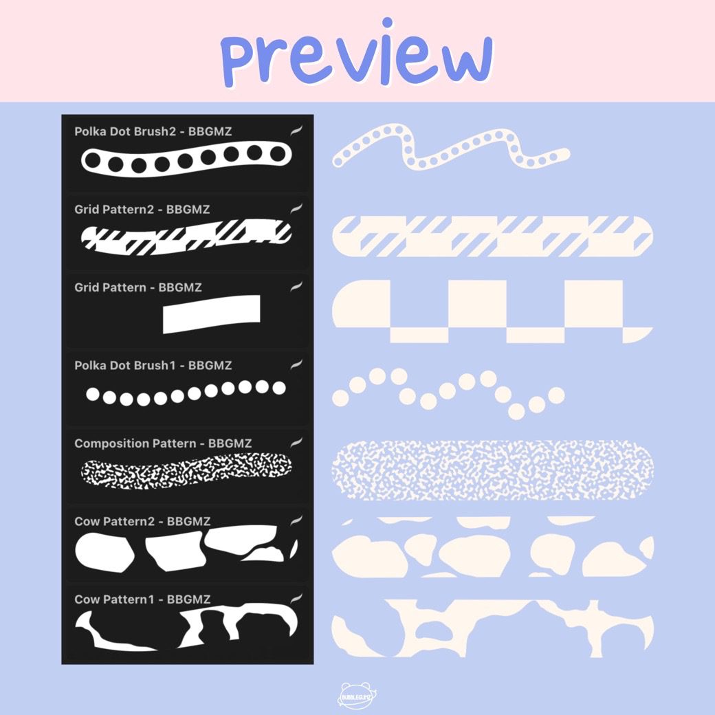 BBUBBLEGUMZ | PROCREATE PATTERN & SHAPE BRUSH SET | Fahfahsworld