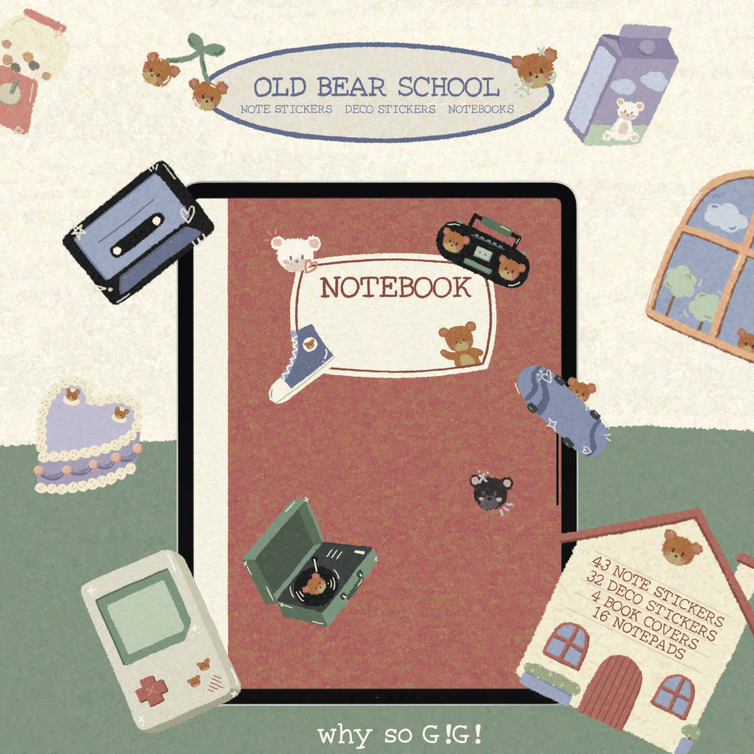 WHY SO G!G! | GOODNOTES DIGITAL PACK (Old Bear School) | Fahfahsworld